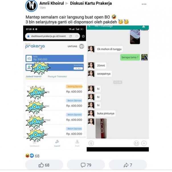 Viral! Insentif Prakerja Dipakai Buat Pesan Cewek Open BO, Netizen Hujat Begini | RIAU24.COM
