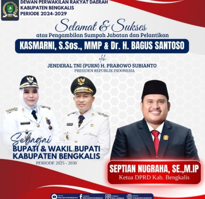 Ketua DPRD Ucapkan Selamat Atas Pelantikan Bupati dan Wakil Bupati Bengkalis | RIAU24.COM